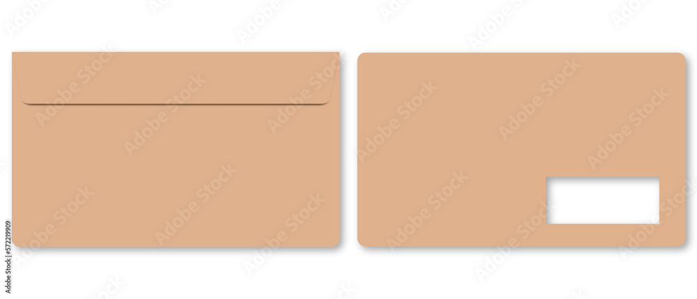 Realistic blank brown letter paper C4 envelope front view and back view ...