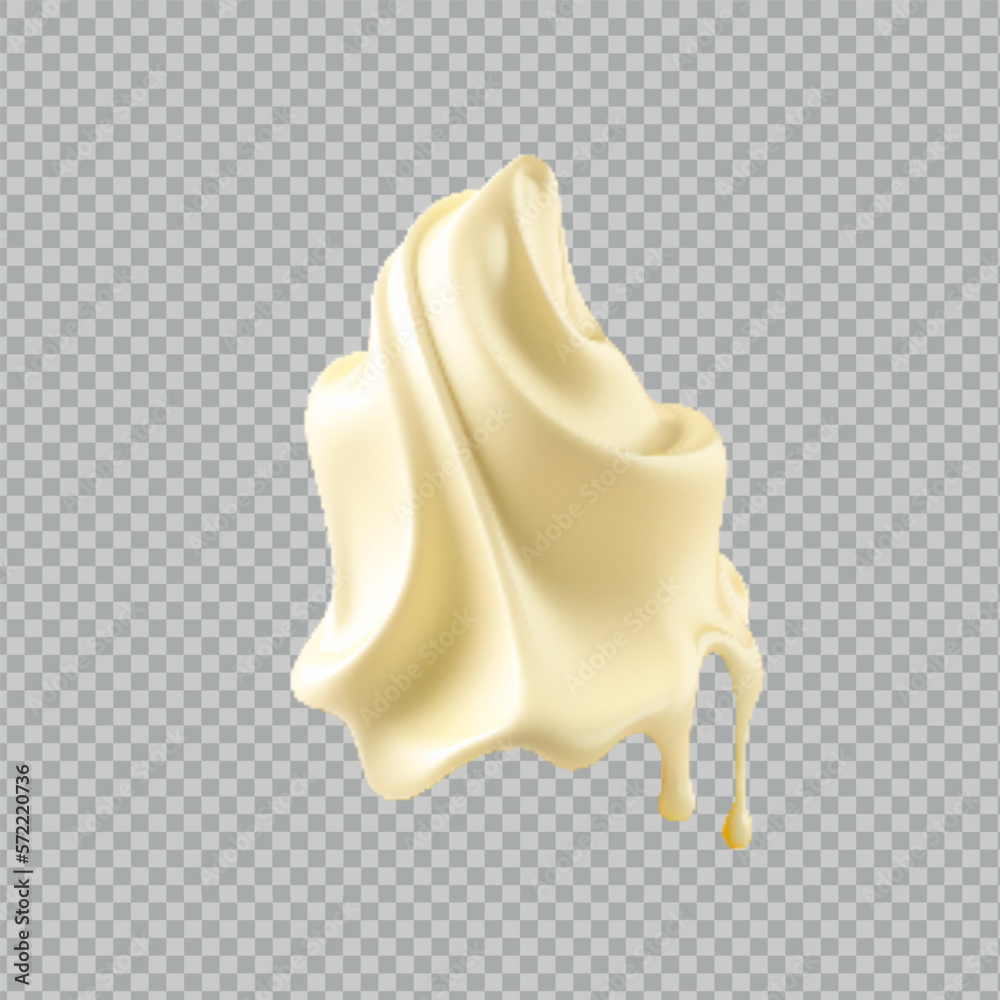 Flowing realistic liquid mayonnaise on transparent background.Spreading ...