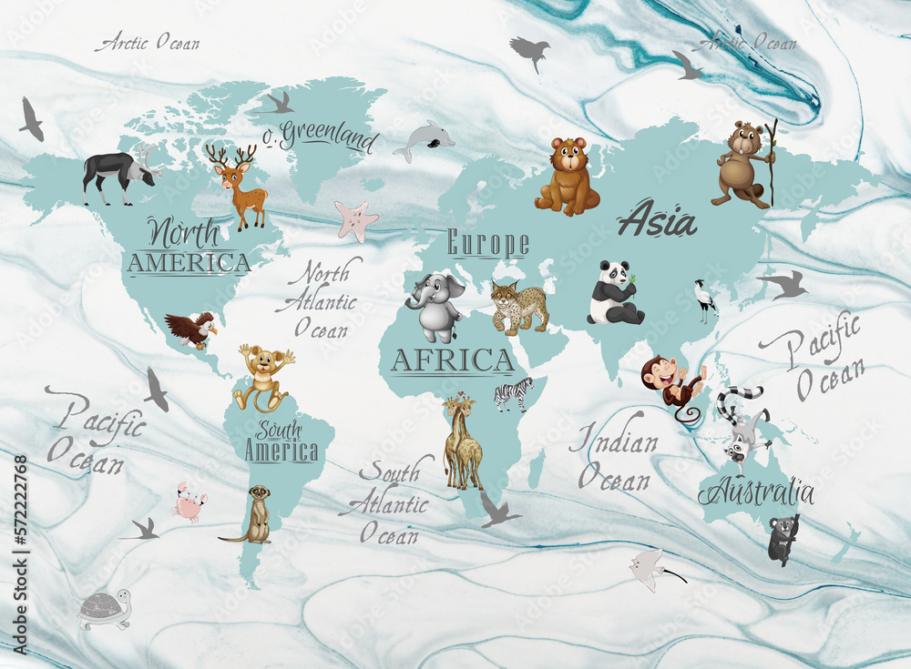 World map wallpaper design for kids room Stock Illustration | Adobe Stock