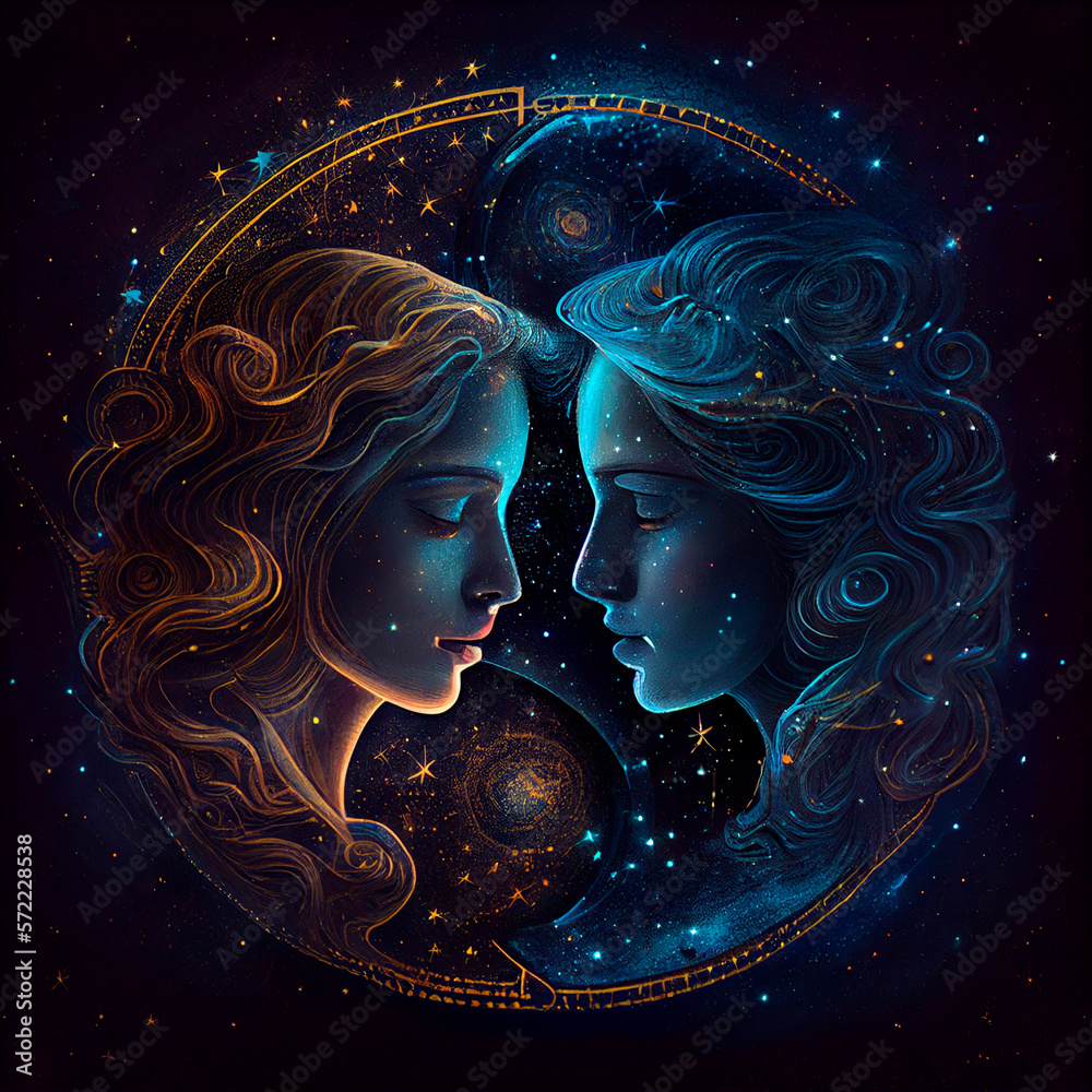 zodiac sign Gemini, starry night, highly detailed, dark smooth ...