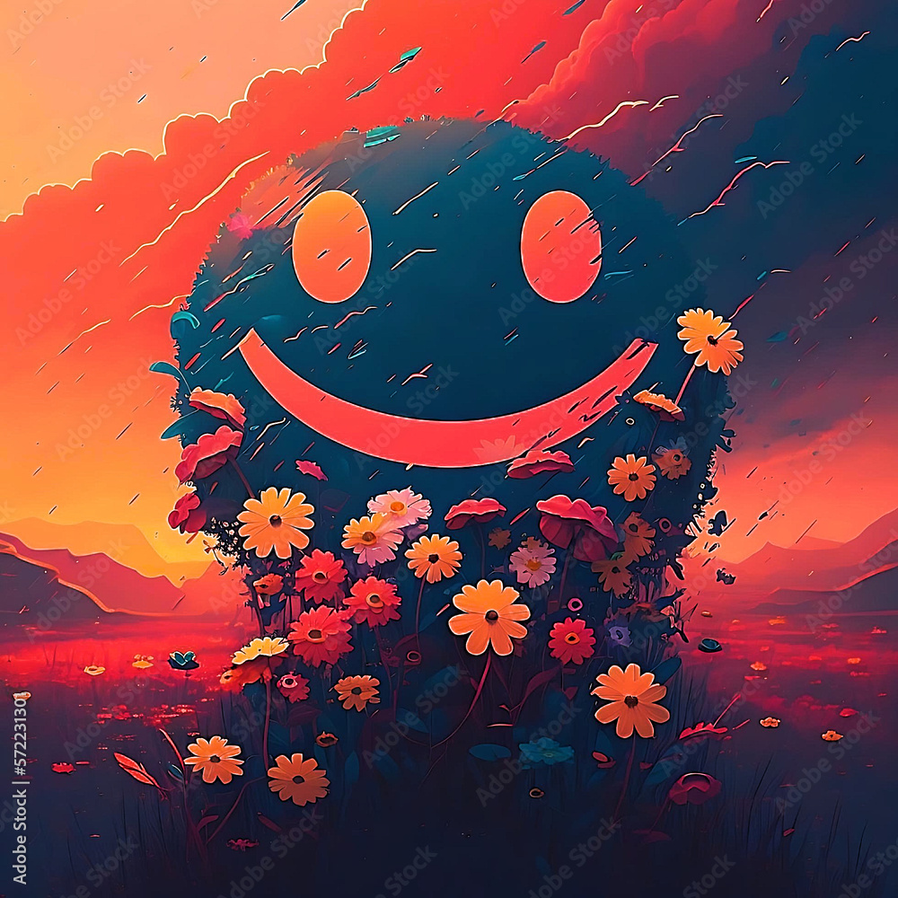 Smiley face with flowers, generative ai Stock Illustration | Adobe Stock