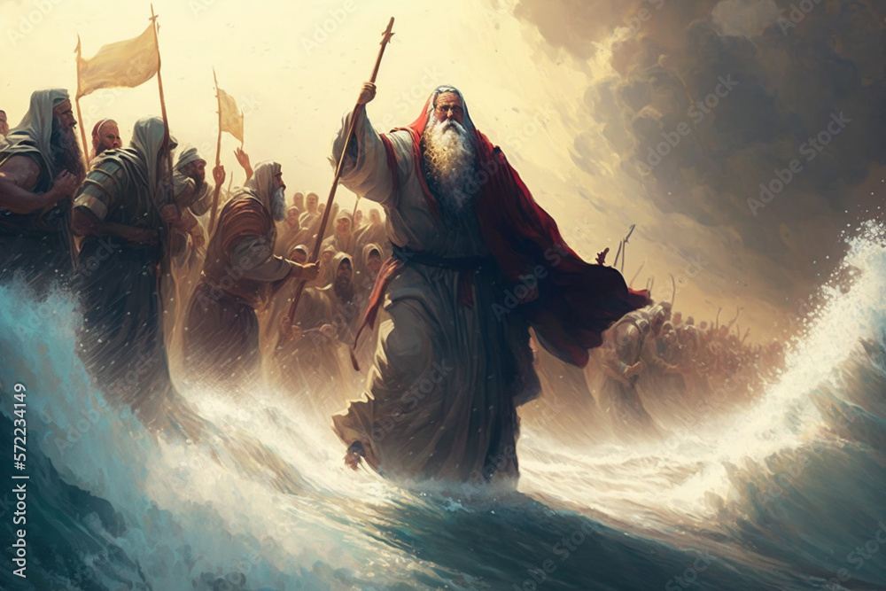 Moses crossing the Red Sea, Generative AI Stock Illustration | Adobe Stock
