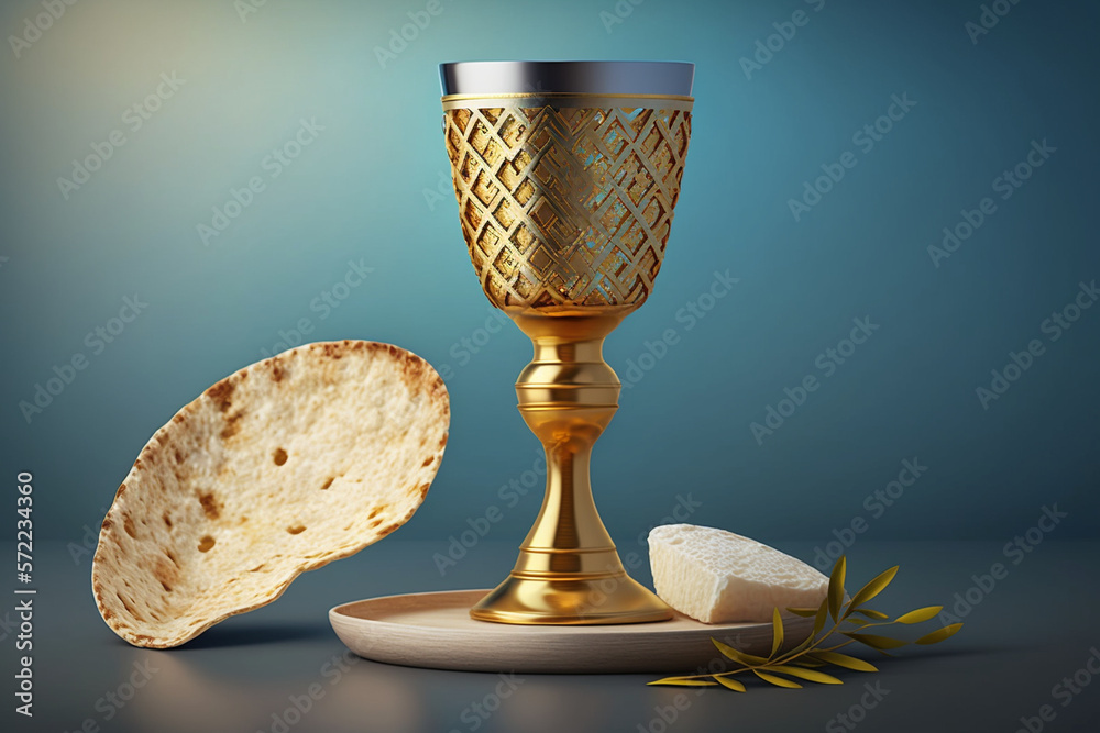 Jewish kiddush wine cup for Passover with matzot, and matzo bread ...