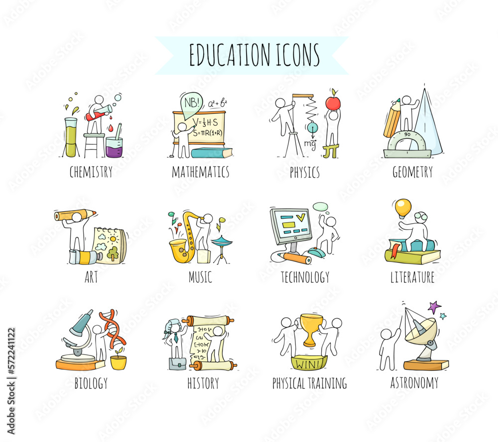 School subjects icons with education equipment Stock Vector | Adobe Stock