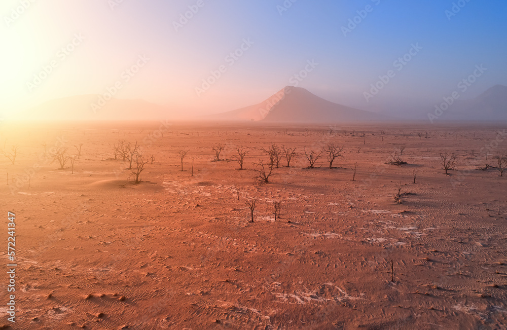 Aerial view of Desertscape: Very colorful, Atmospheric Sunrise in ...