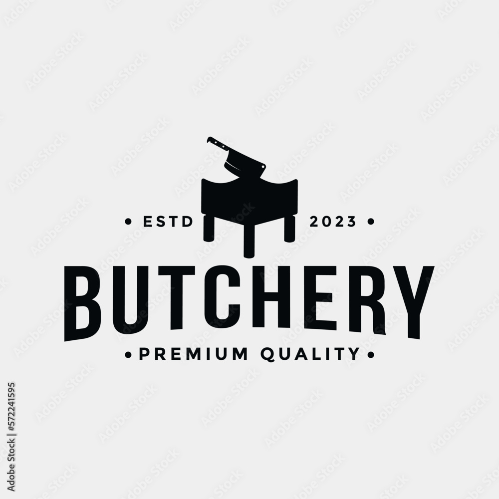 Butchery Shop Logo Design Template. Old fashioned butcher block and ...