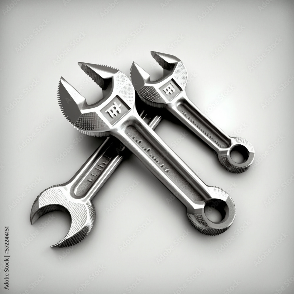 wrench and spanner on white table, steel wrench pop-up view, hero image ...