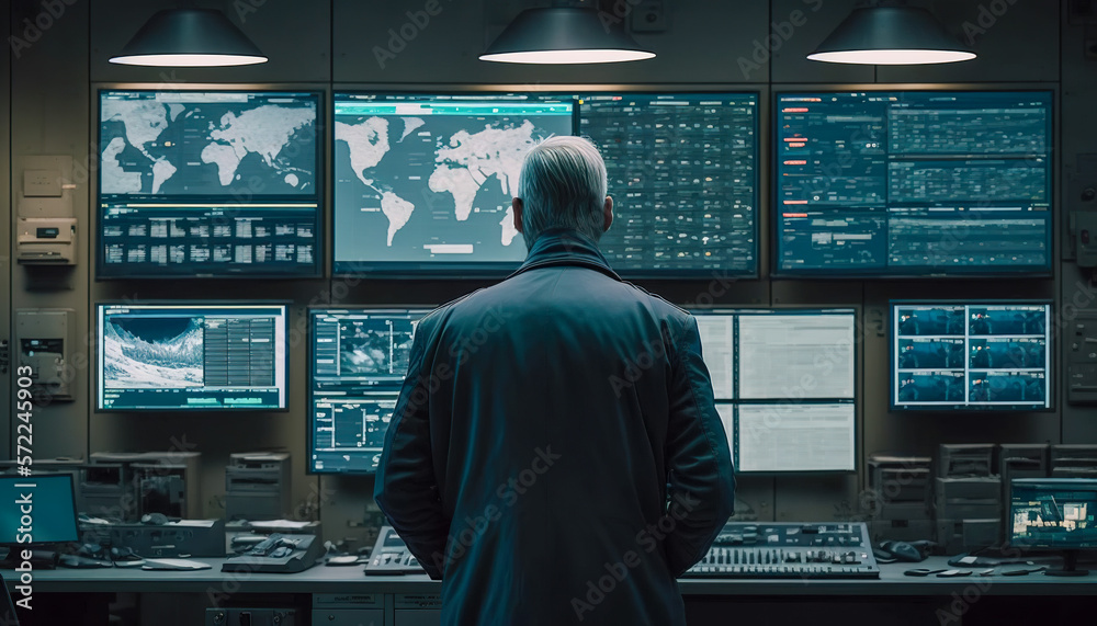 The central nerve center, a security officer monitoring the central ...