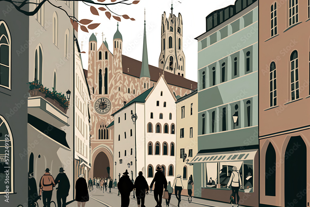 A lively street in Munich, Germany with a unique blend of traditional ...