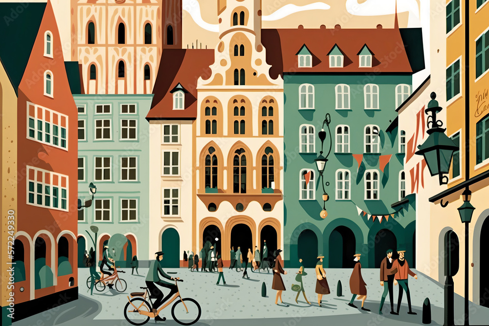 A lively street in Munich, Germany with a unique blend of traditional ...