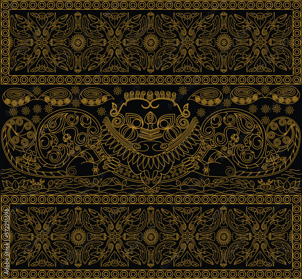 Vintage ancient pattern Rahu demon for print batic fabric ethnic ...