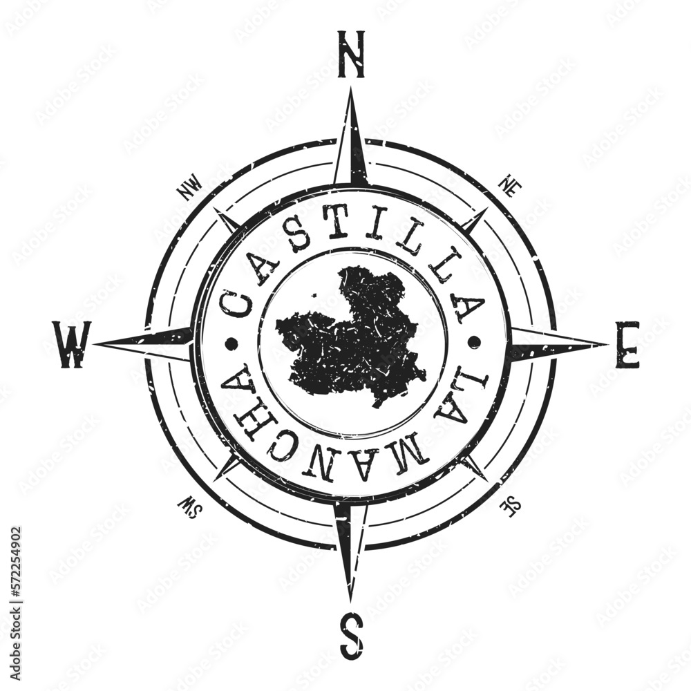 Castile-La Mancha, Spain Stamp Map Compass Adventure. Illustration ...