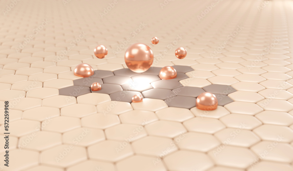 3d rendering of serum cream and vitamin drop on closeup skin cell with ...