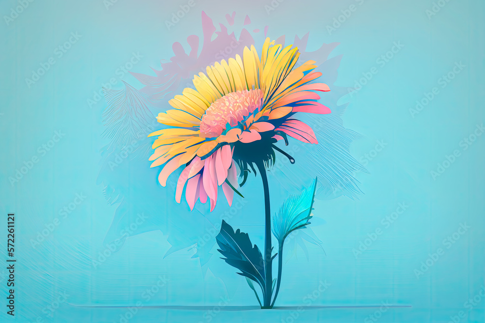 Minimalistic pop art duotone illustration of a isolated blooming pink ...