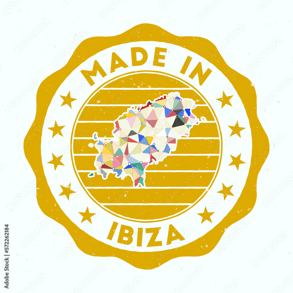 Made In Ibiza. Island round stamp. Seal of Ibiza with border shape ...