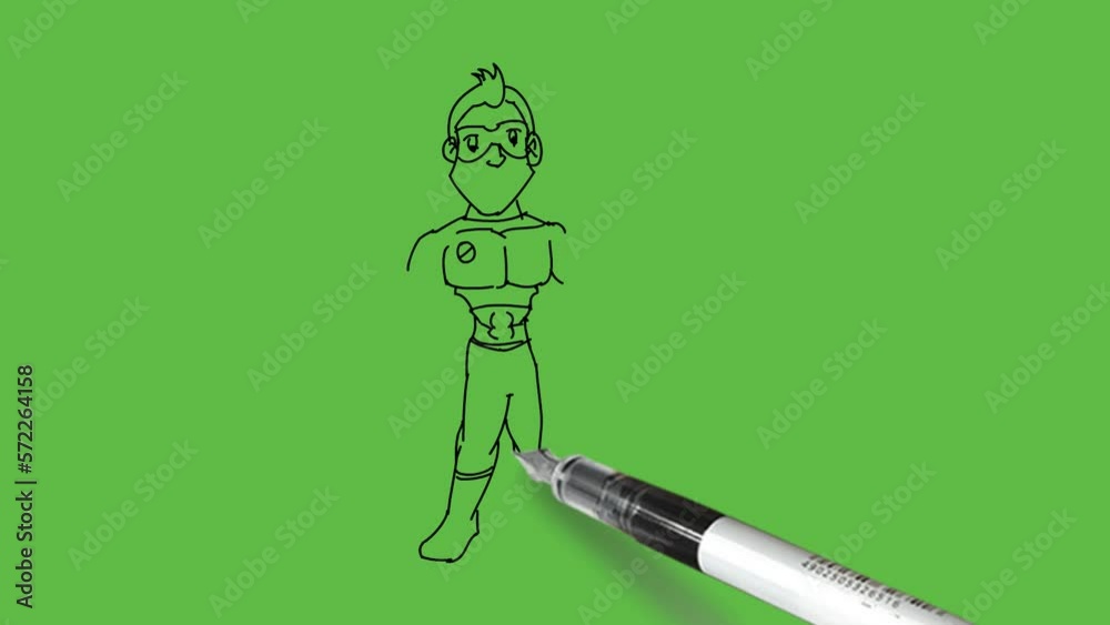 Draw young body builder man stand fold left arm from elbow with big ...