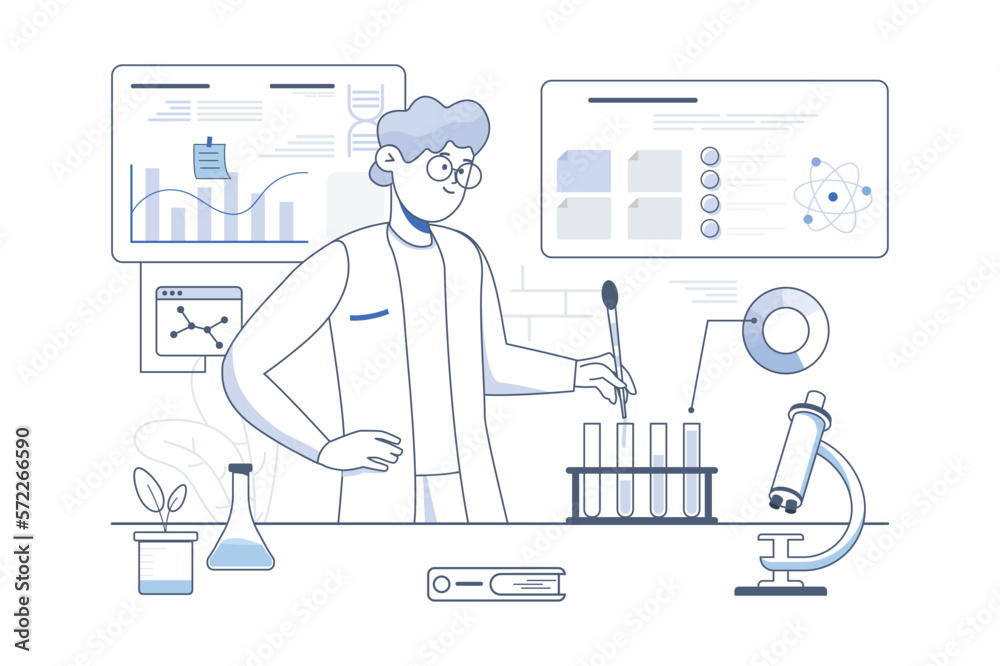 Line concept Science Laboratory with people scene in the flat cartoon ...