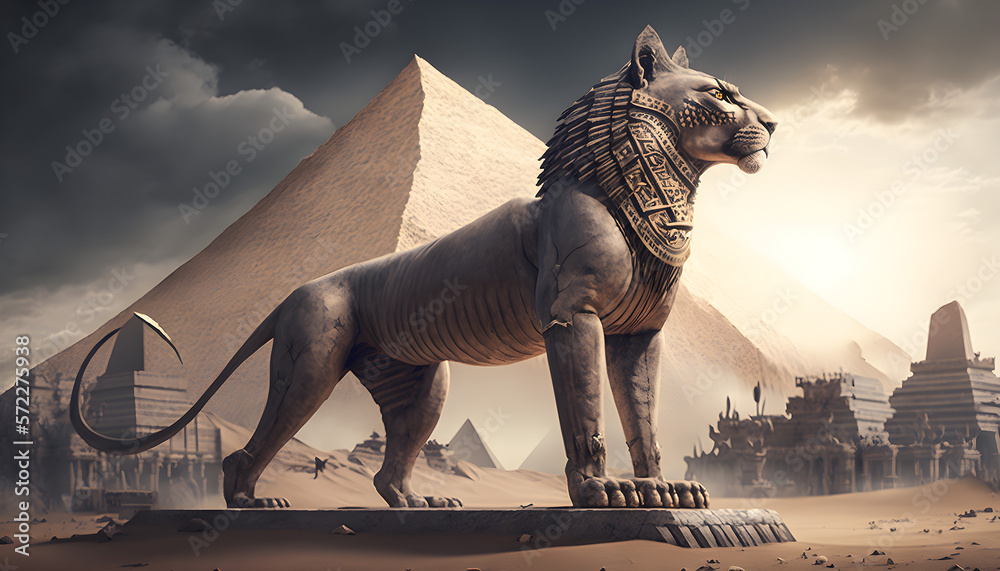 Mythical fantasy lion beast, created with Generative AI Technology ...