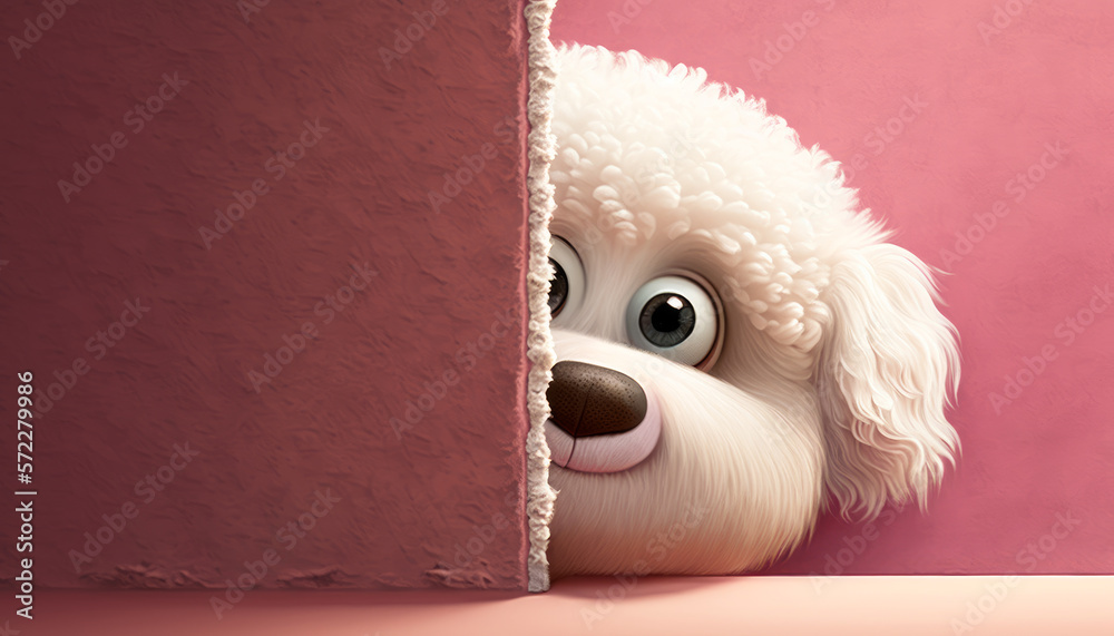 Cartoon dog peeking out from behind wall. Generative AI. Stock ...