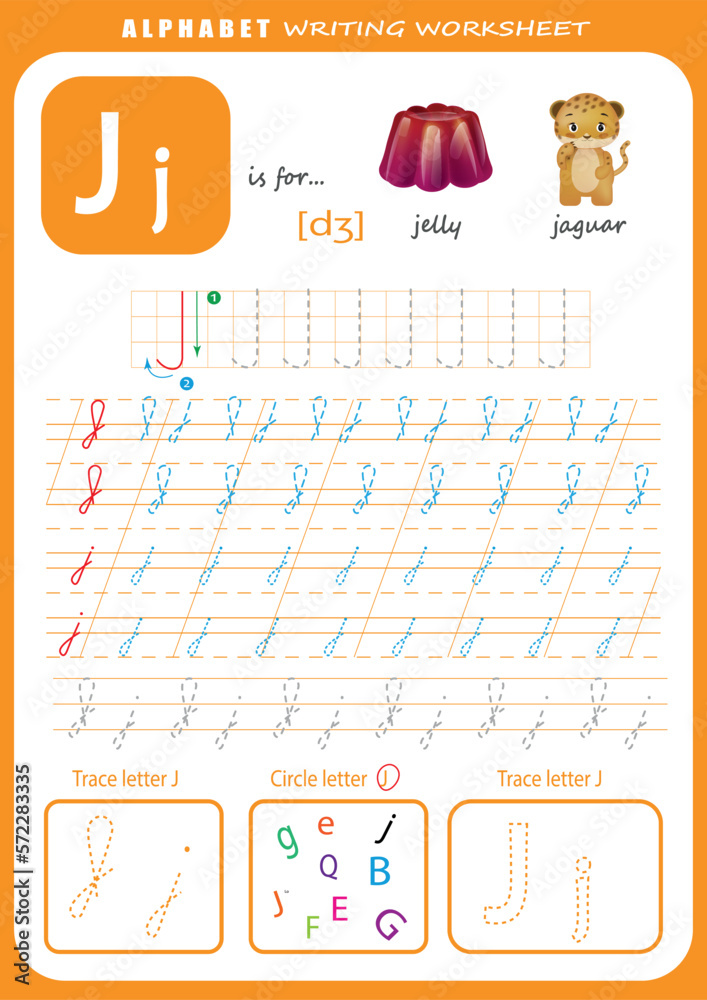 J letter handwriting practice worksheet. Alphabet letter tracing ...
