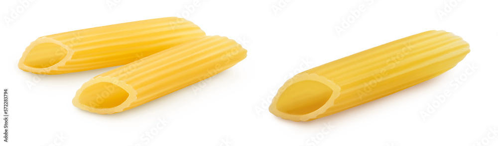 Raw italian penne rigate pasta isolated on white background with full ...