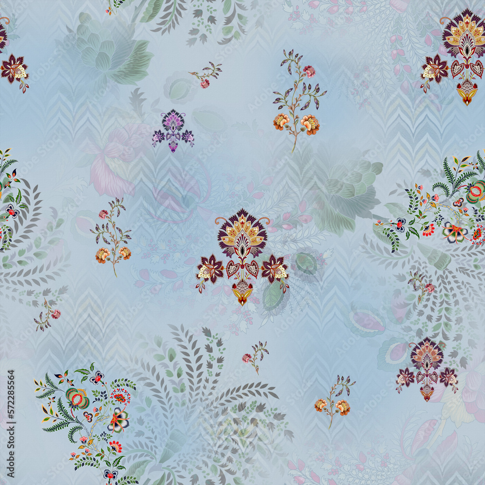 Seamless traditional Indian motif Mughal flower pattern , metallic ...