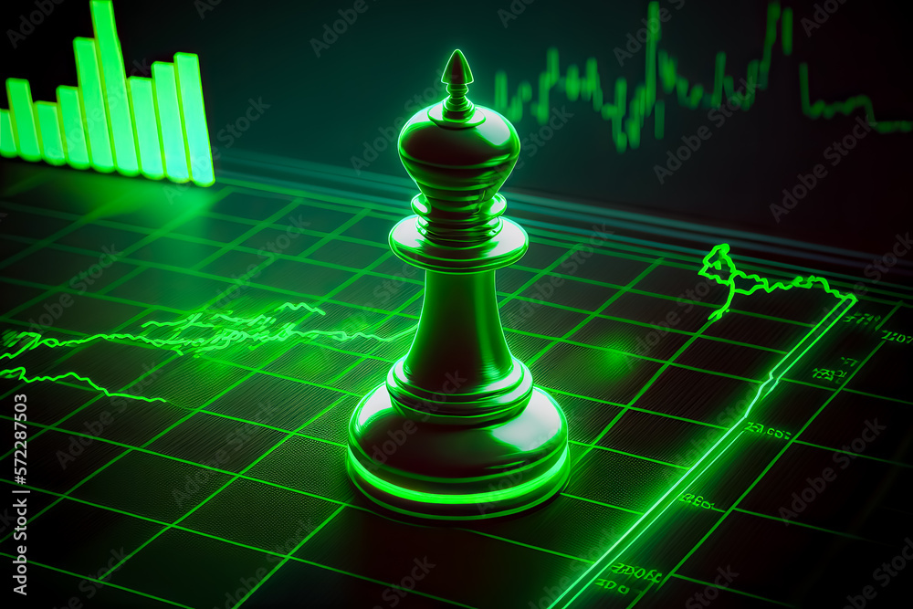 Chess Board Pawn With Green Finance Graph For Success Trading Strategy