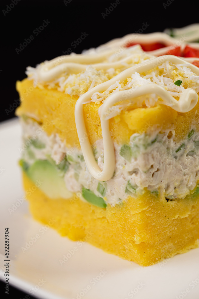 Causa Limeña comida criolla Peruvian traditional food of Lima Stock ...