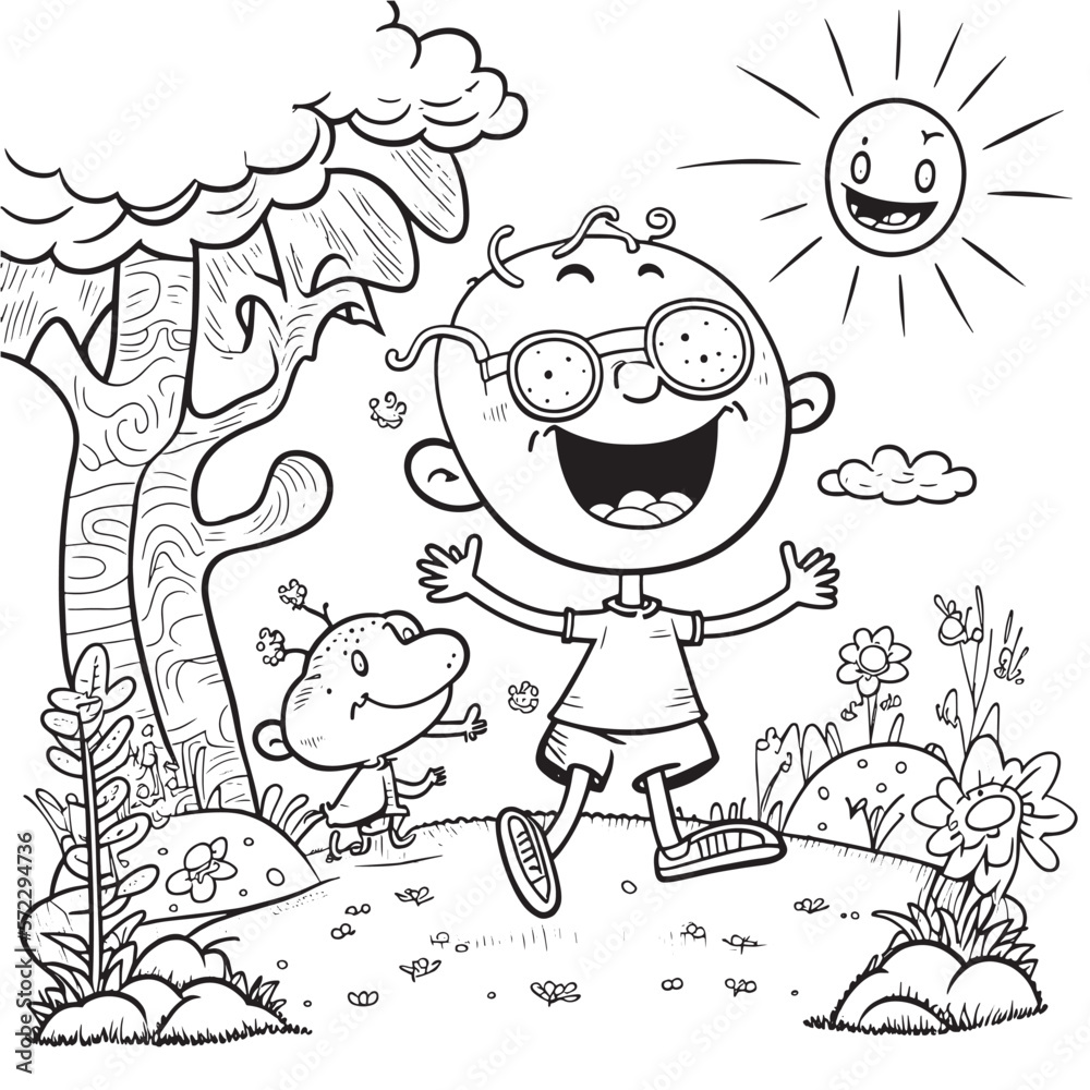 Black and white coloring pages for kids, simple lines, cartoon style ...