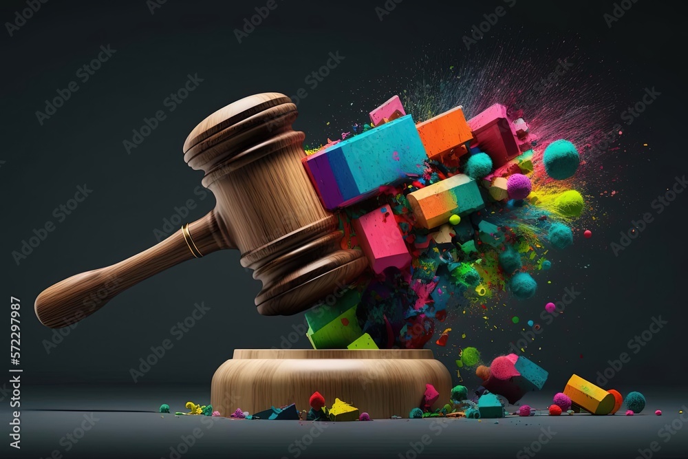 Hammer Hitting Block of Colored Paint - 3D High Poly Render with ...