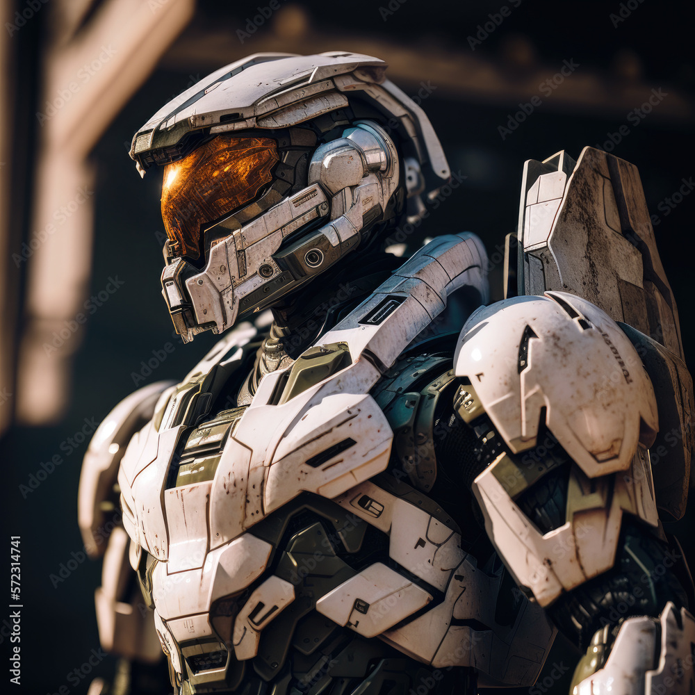 Generative AI illustration of futuristic high tech armored robot in ...