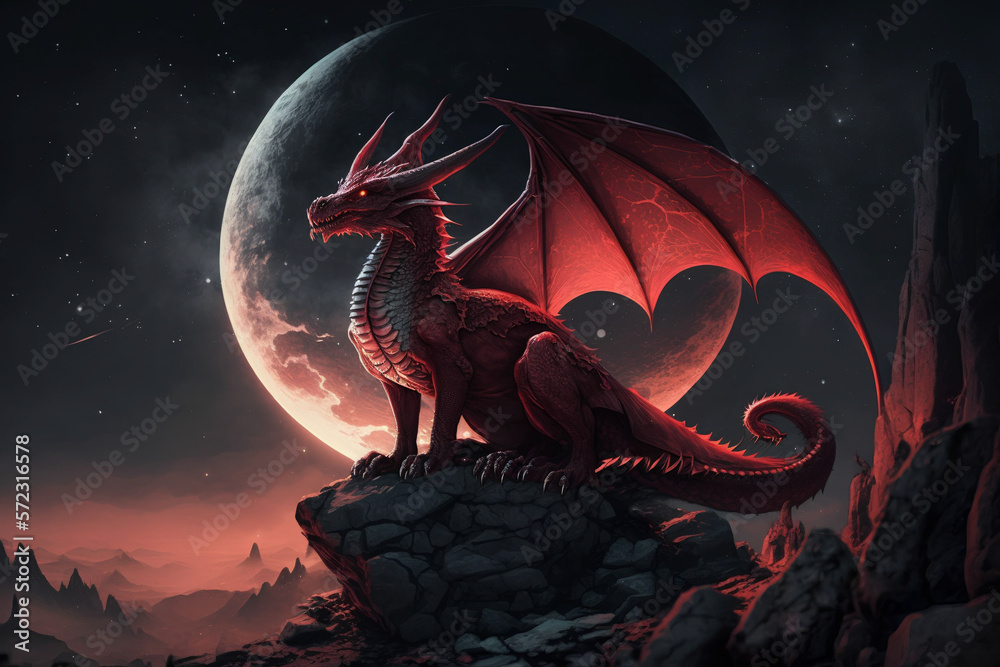 dragon on the moon fantasy 3d artwork. Stock Illustration | Adobe Stock