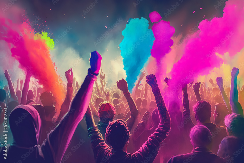 Happy hindu indian people celebrate holi festival by throwing colorful ...
