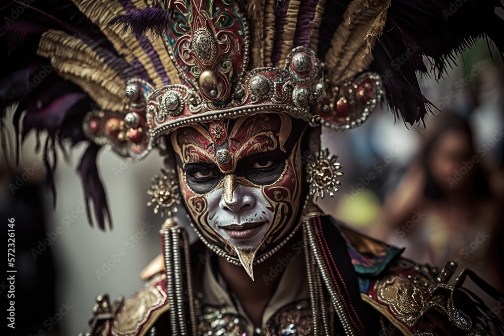 Masskara Festival street dance parade participant facing the camera ...