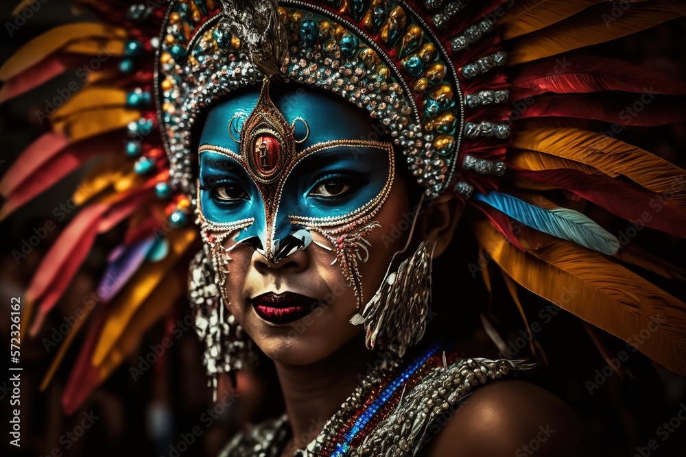 Masskara Festival street dance parade participant facing the camera ...