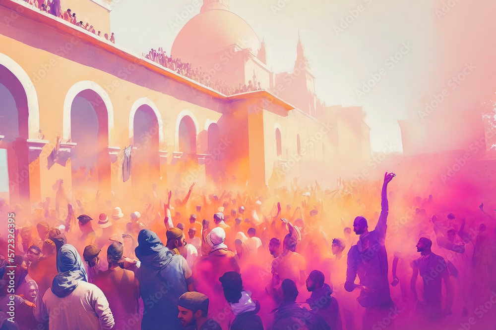 Happy hindu indian people celebrate holi festival by throwing colorful ...