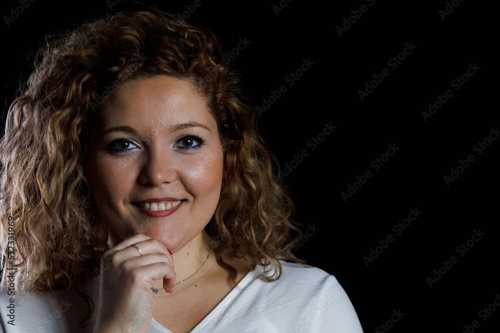Plus size fashion model, fat woman in denim clothes and white shirt on ...