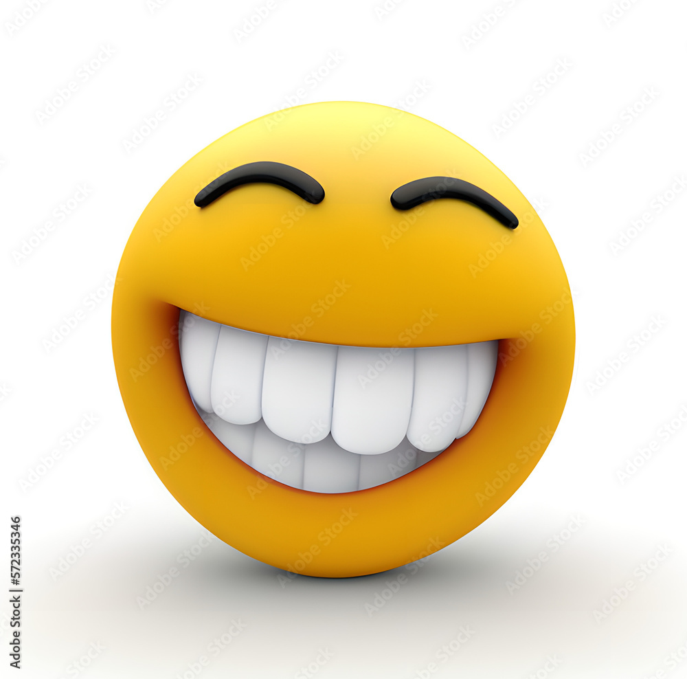 3D happy emoji with large teeth isolated on white background generative ...