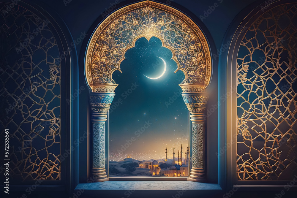 quilling card with intricate Arabic paper graphic of Islamic theme. AI ...