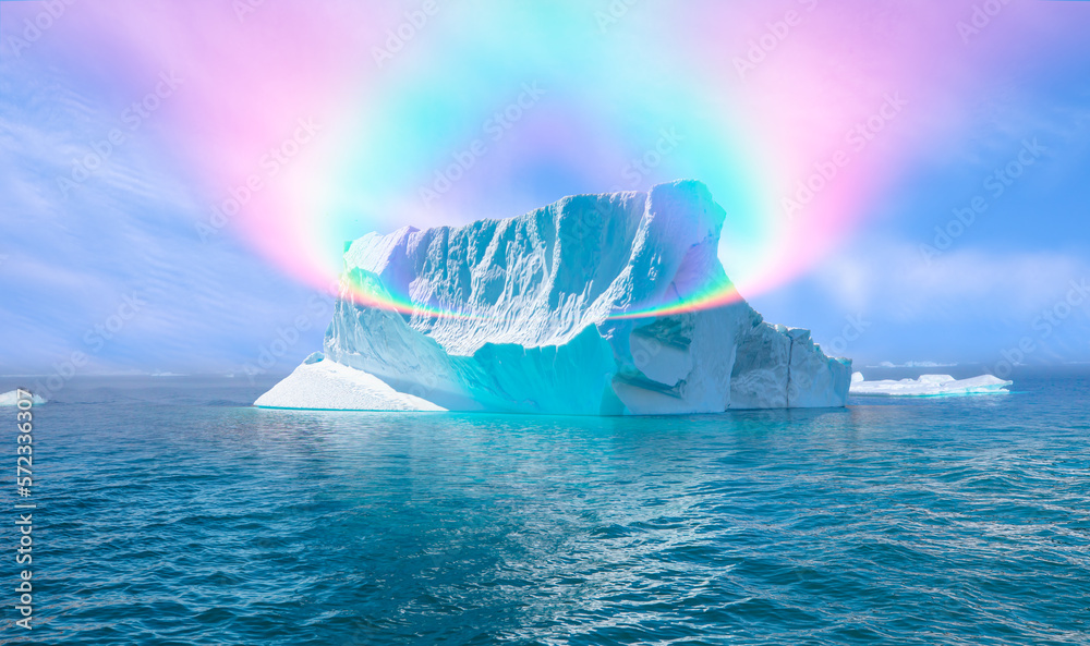View of Greenland glaciers and iceberg from the village of Kulusuk in ...