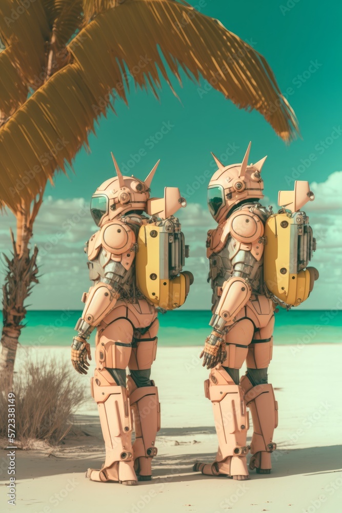 Realistic aliens on a tropical trip, pastel color palette, AI generated ...