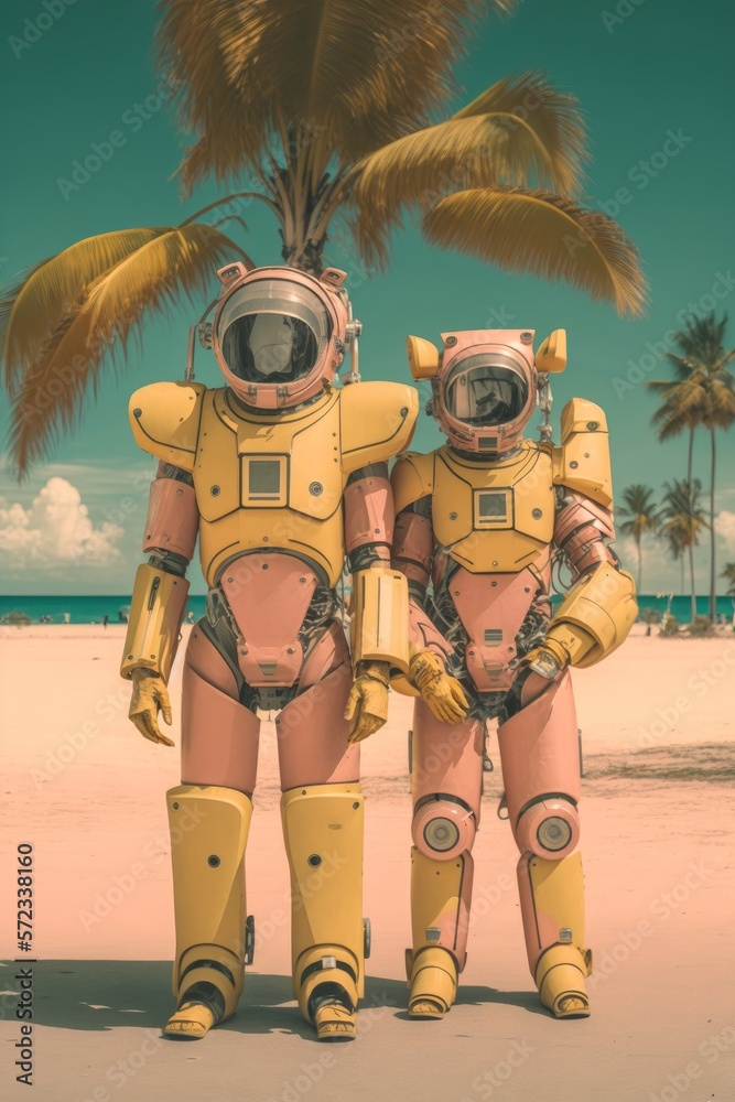 Realistic aliens on a tropical trip, pastel color palette, AI generated ...