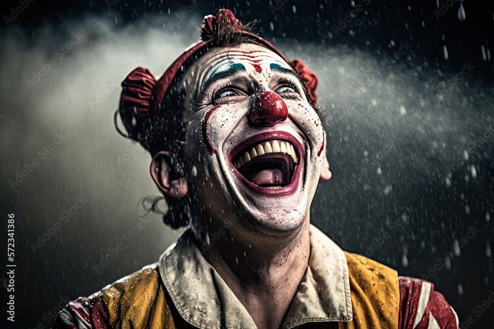 An image of a beautiful smiling clown, with tears of joy running down ...