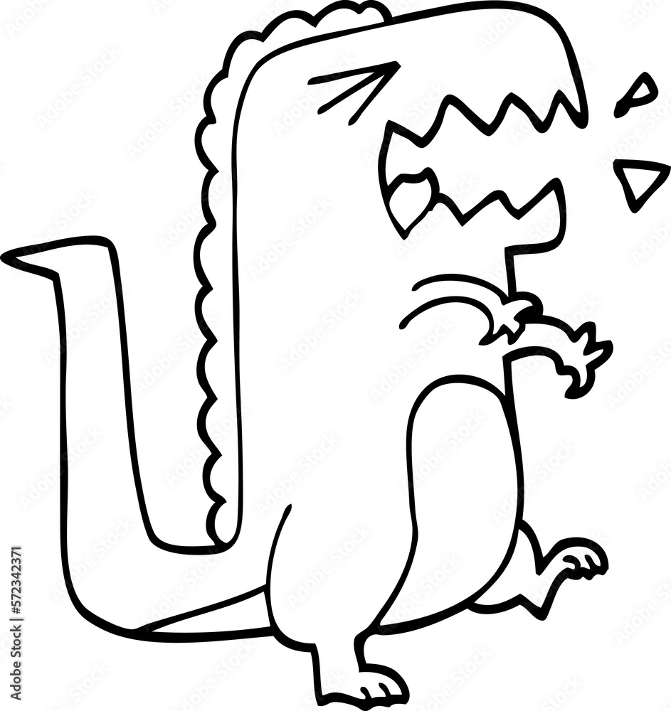 line drawing cartoon roaring t rex Stock Illustration | Adobe Stock