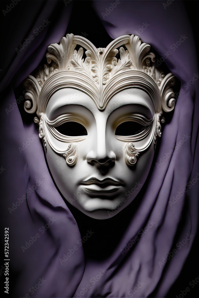 Illustration of the art of the ancient Greek theater, the mask of drama ...