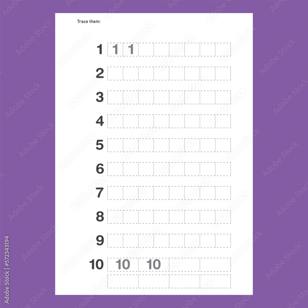 Kindergarten math activity sheet. Number learning worksheet. Stock ...