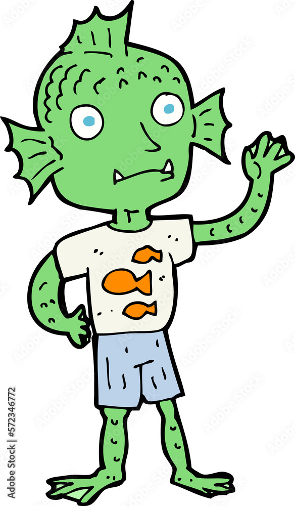 cartoon waving fish boy Stock Illustration | Adobe Stock