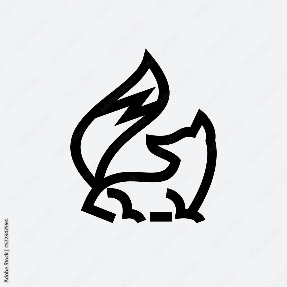 sitting fox logo. simple vector line art of abstract fox logo design ...
