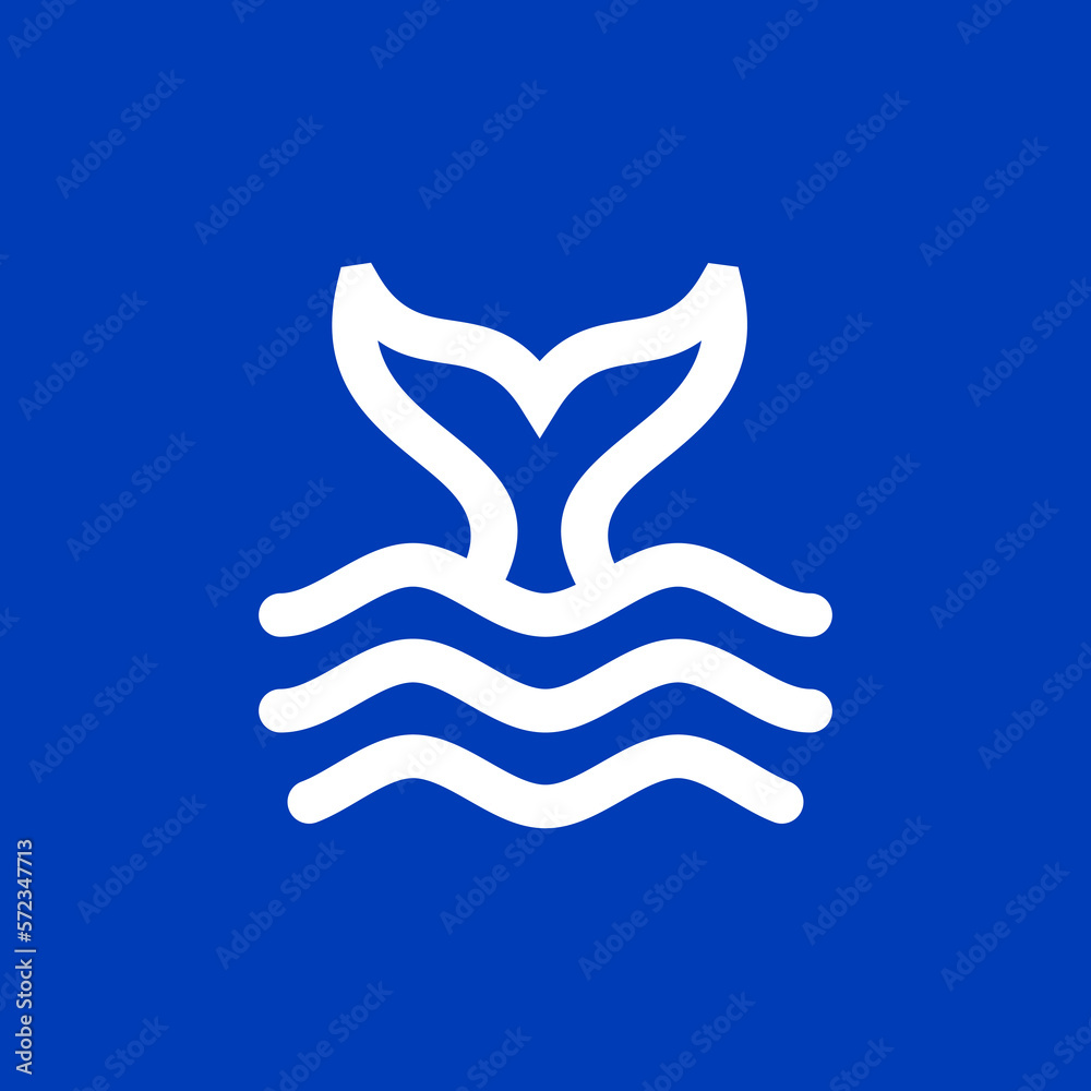 Whale tail graphic icon. Whale tail sign in the water wave isolated on ...