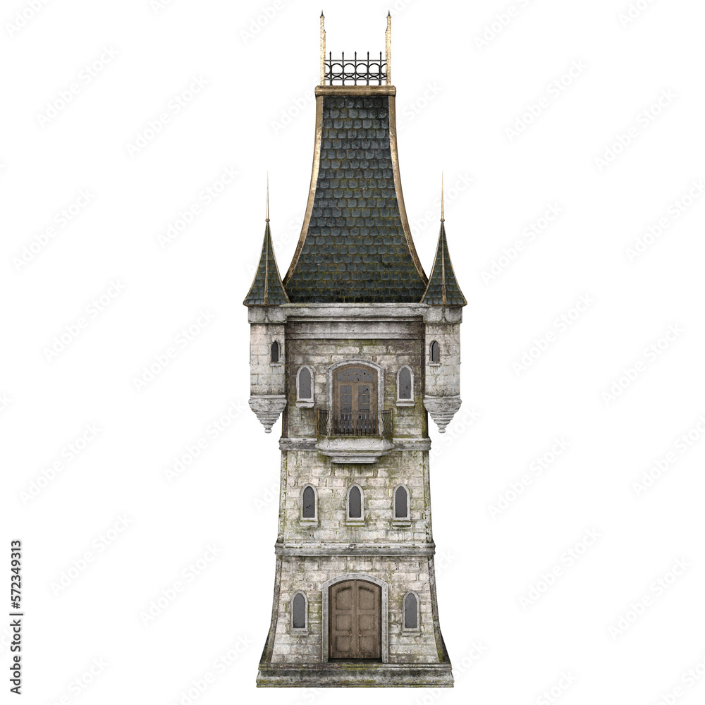 3d render fantasy castle tower medieval isolated Stock Illustration ...